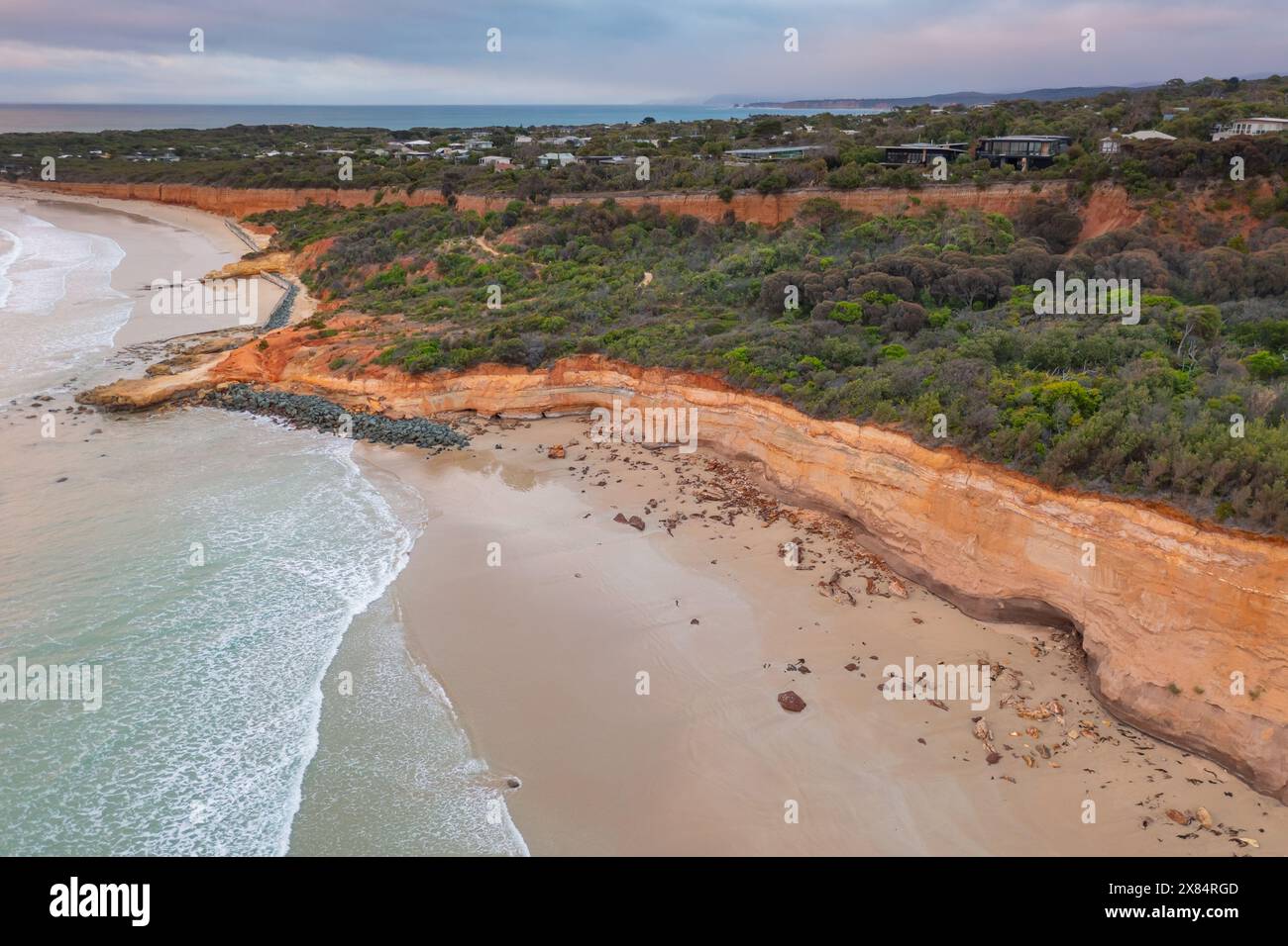 Aerial view of eroded sea cliffs at Point Roadknight on the Great Ocean ...