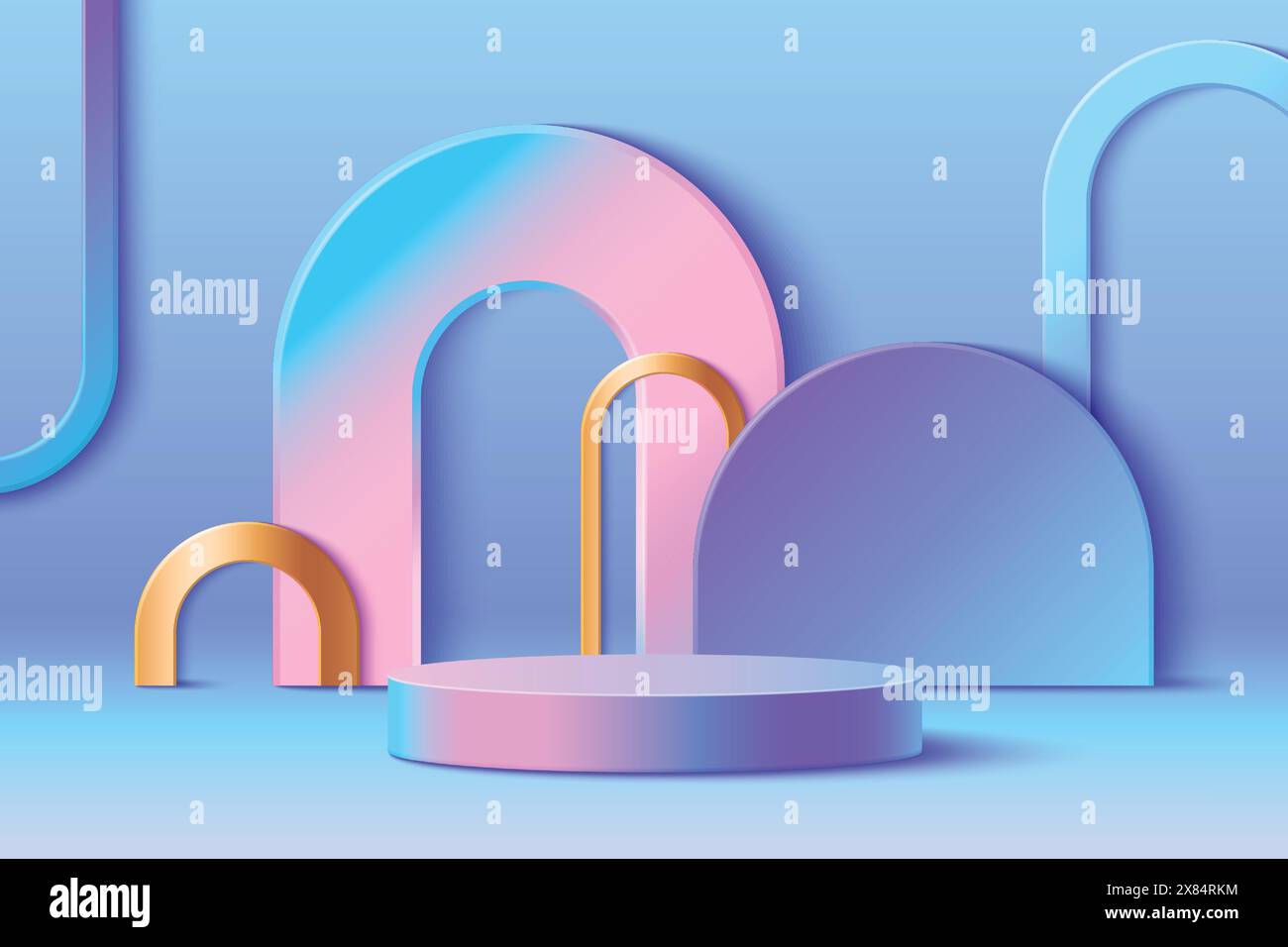 3d product podium in blue holographic studio bg. Abstract hologram ...