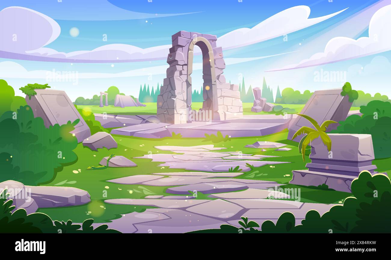 Old roman ancient ruin background. Greek arch of broken building or ...