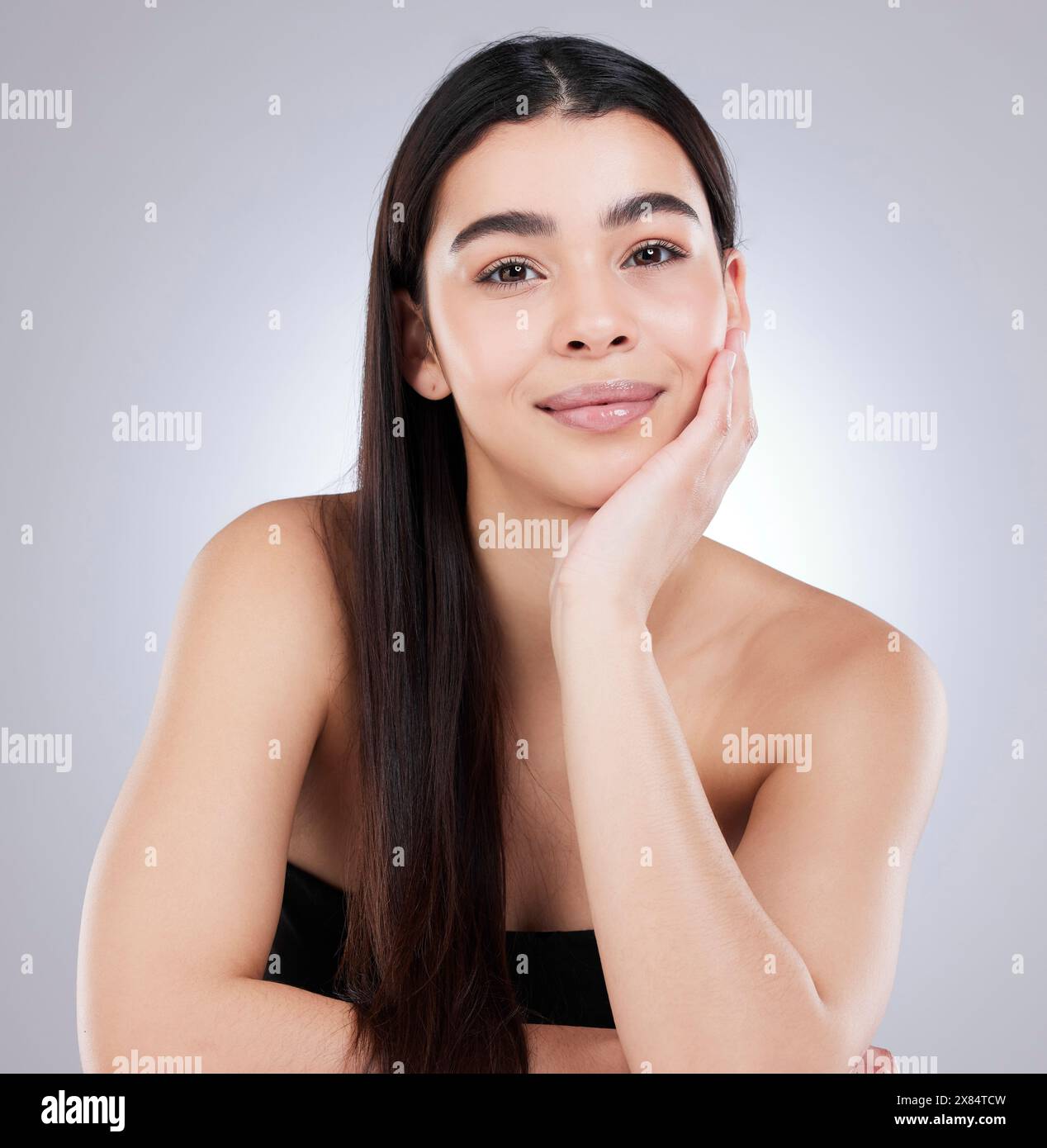 Portrait, pride and woman by studio backdrop for beauty, skincare and ...