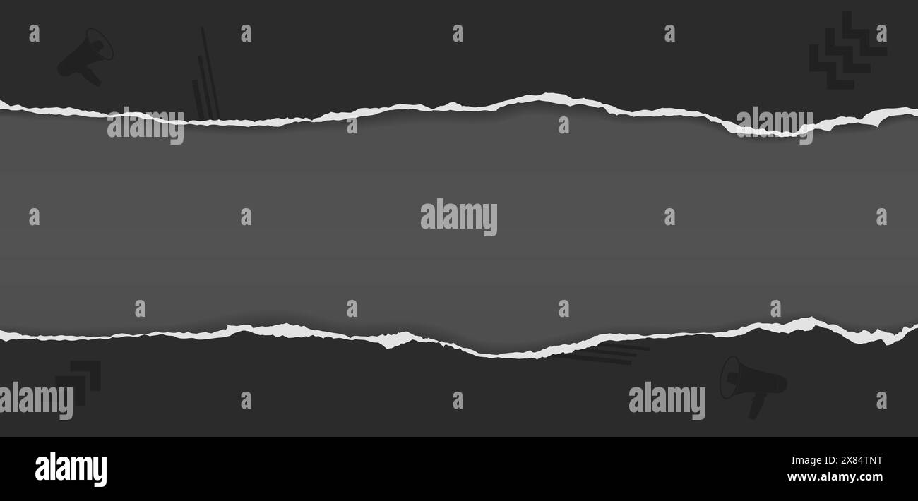 Black paper strip with torn edge and soft shadow is on squared ...