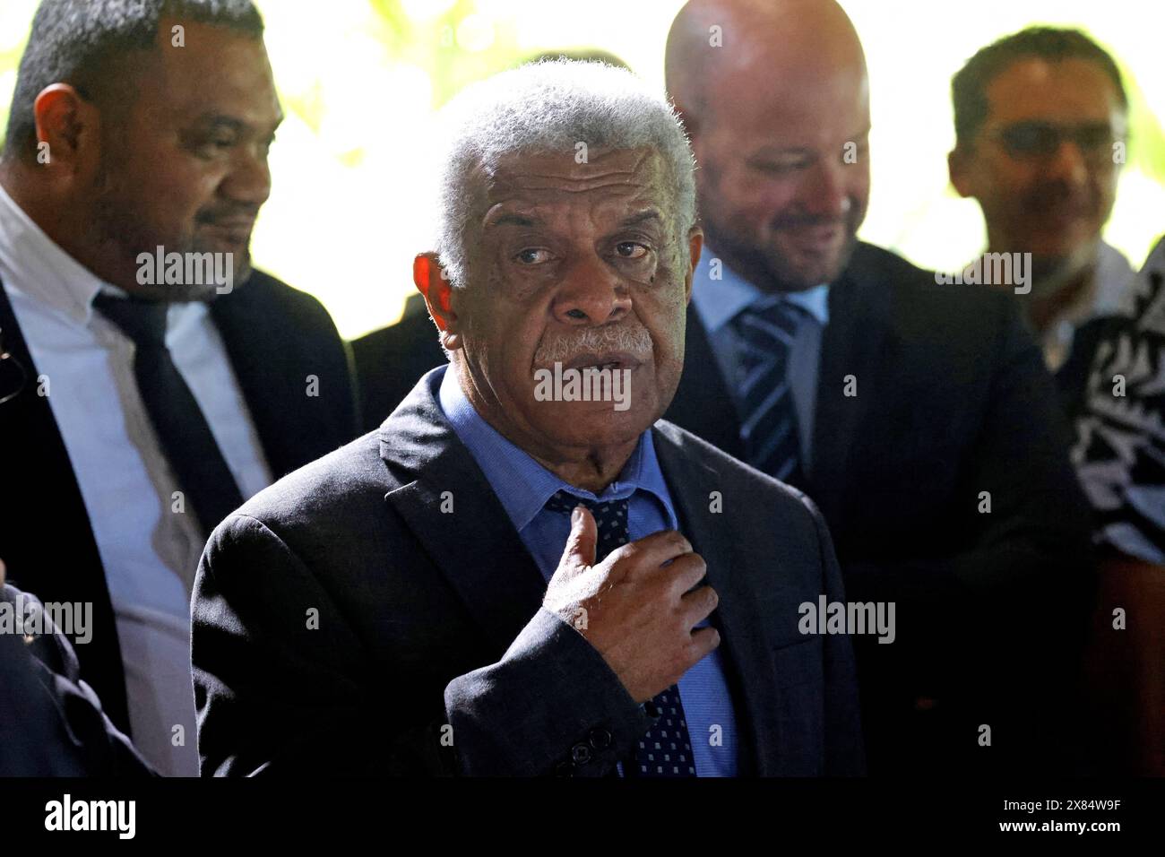 New Caledonia's Goverment President Louis Mapou (C) attends a meeting ...
