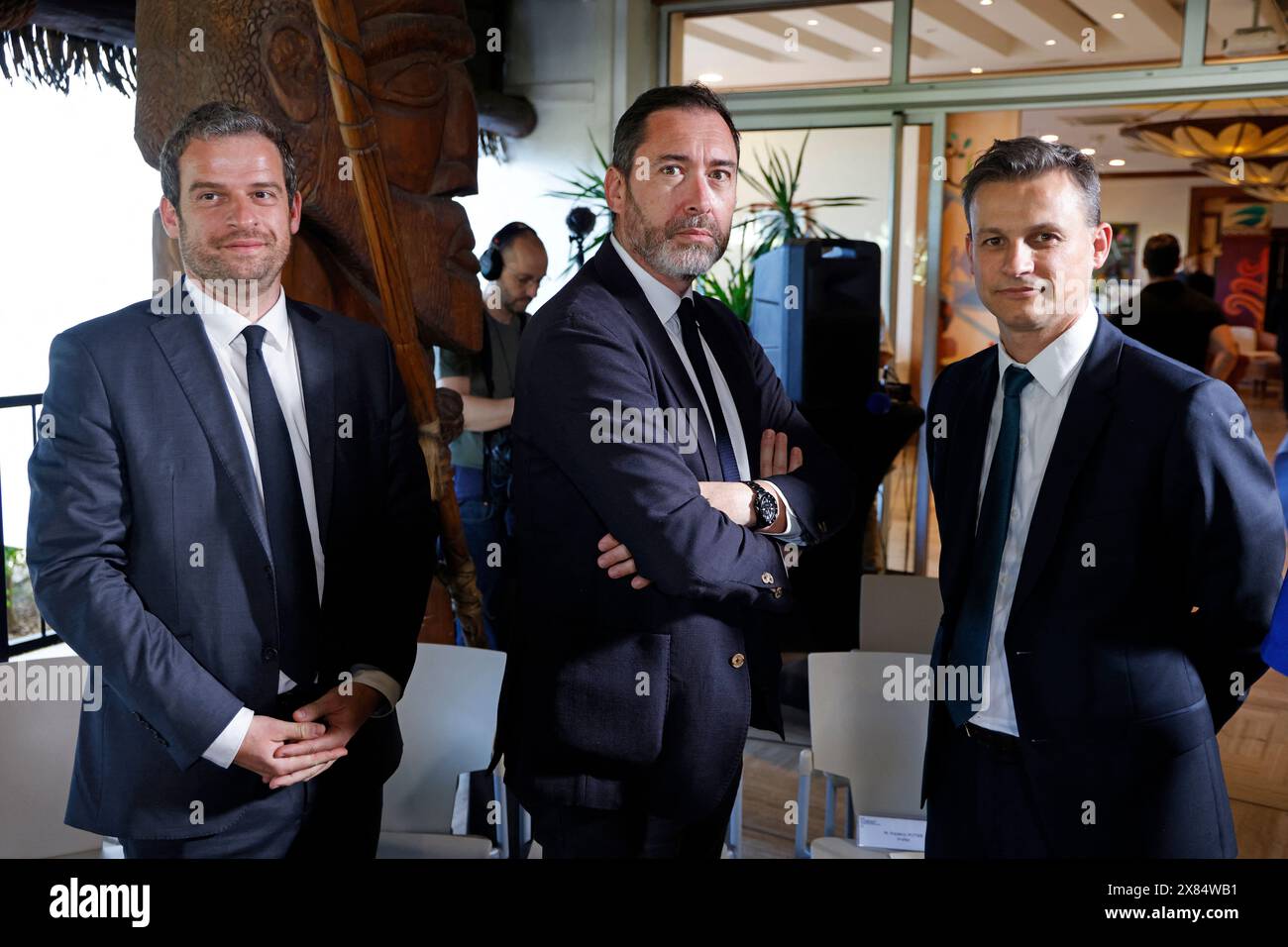 (L-R) Remi Bastille, Eric Thiers and Frederic Pottier, members of the ...