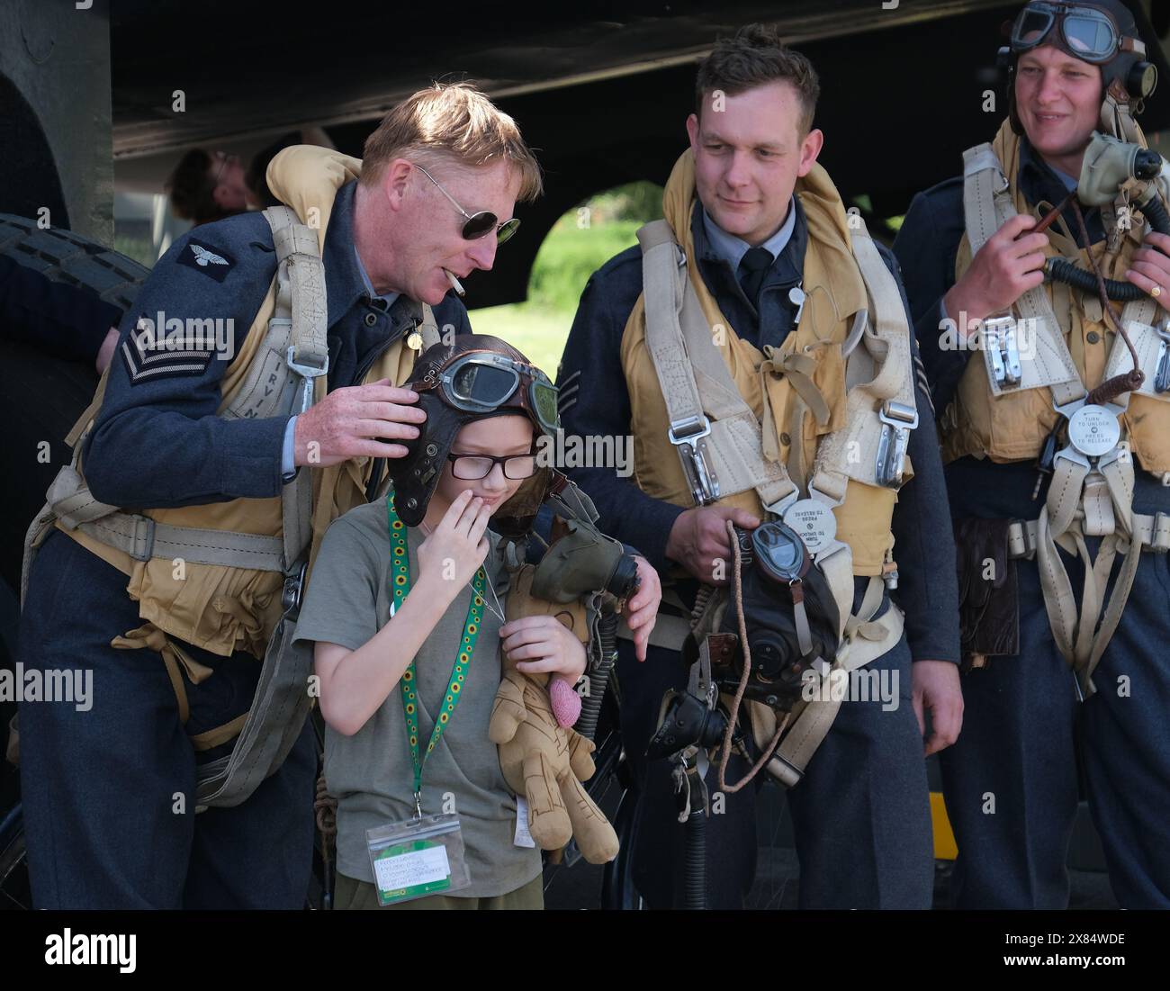 World war two aircrew reenactors in front of a British four engine ...
