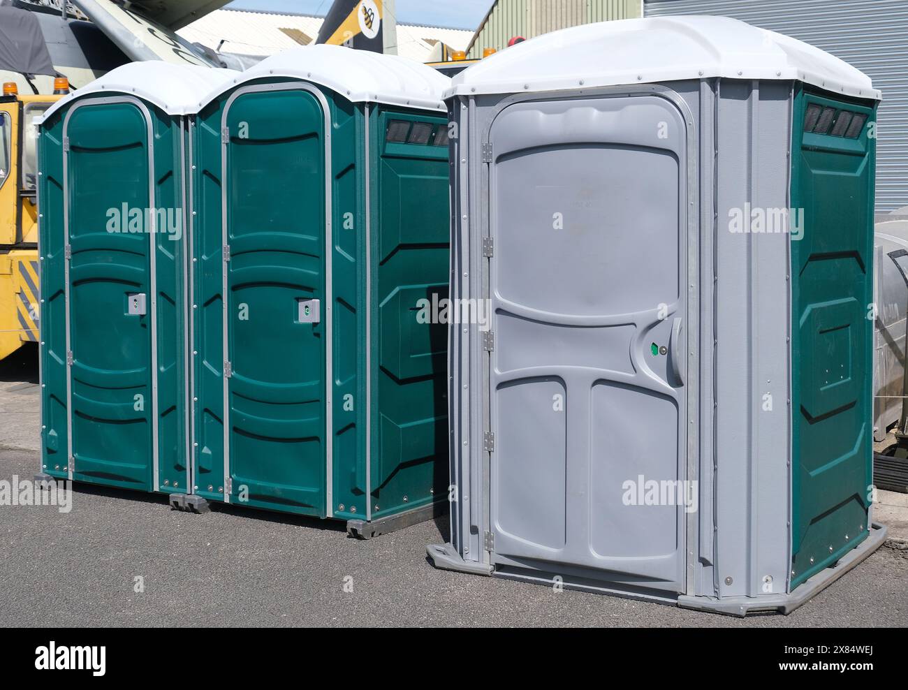 Portable toilets with one an easy access unit Stock Photo - Alamy