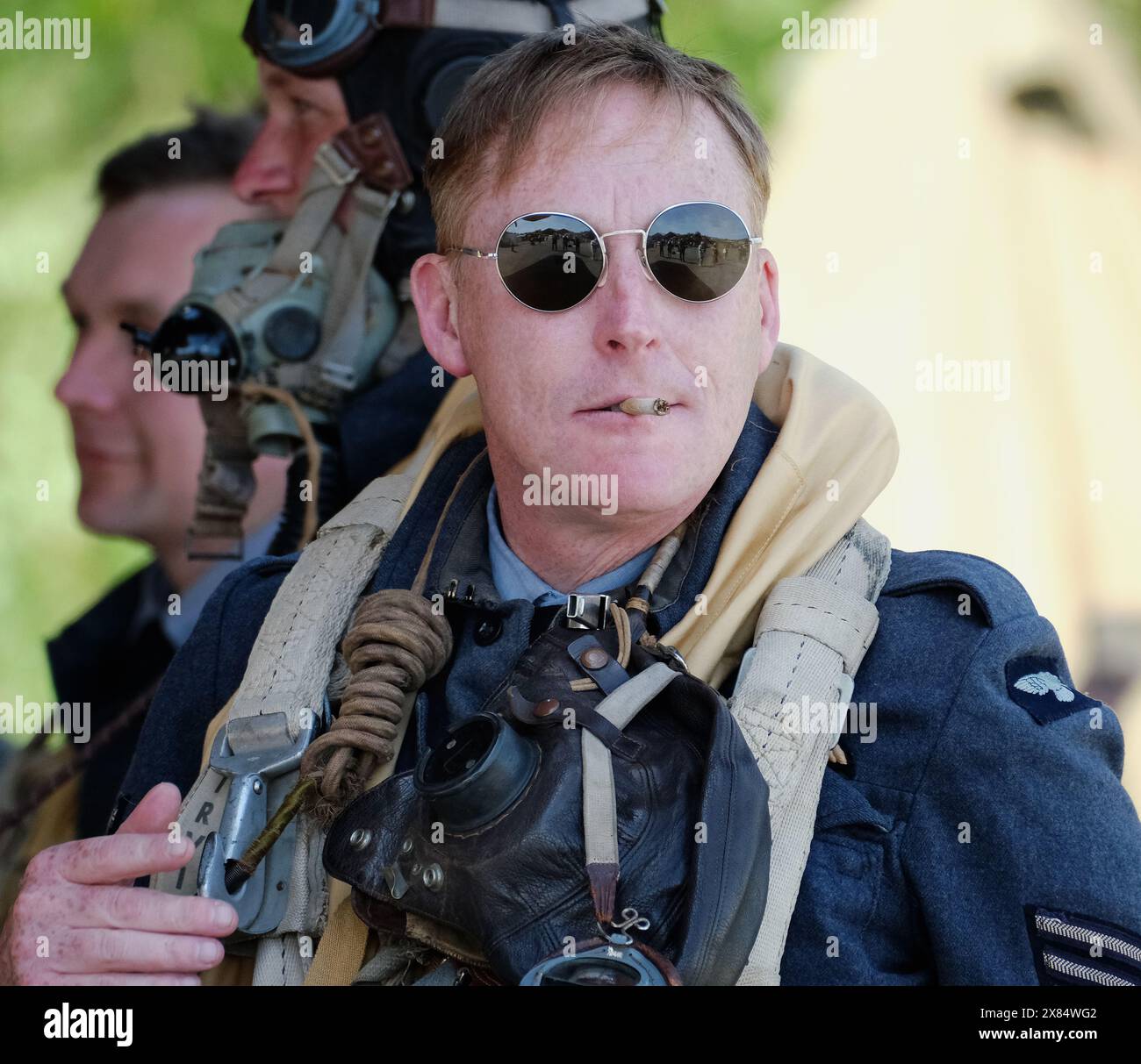 World war two aircrew reenactors in front of a British four engine ...