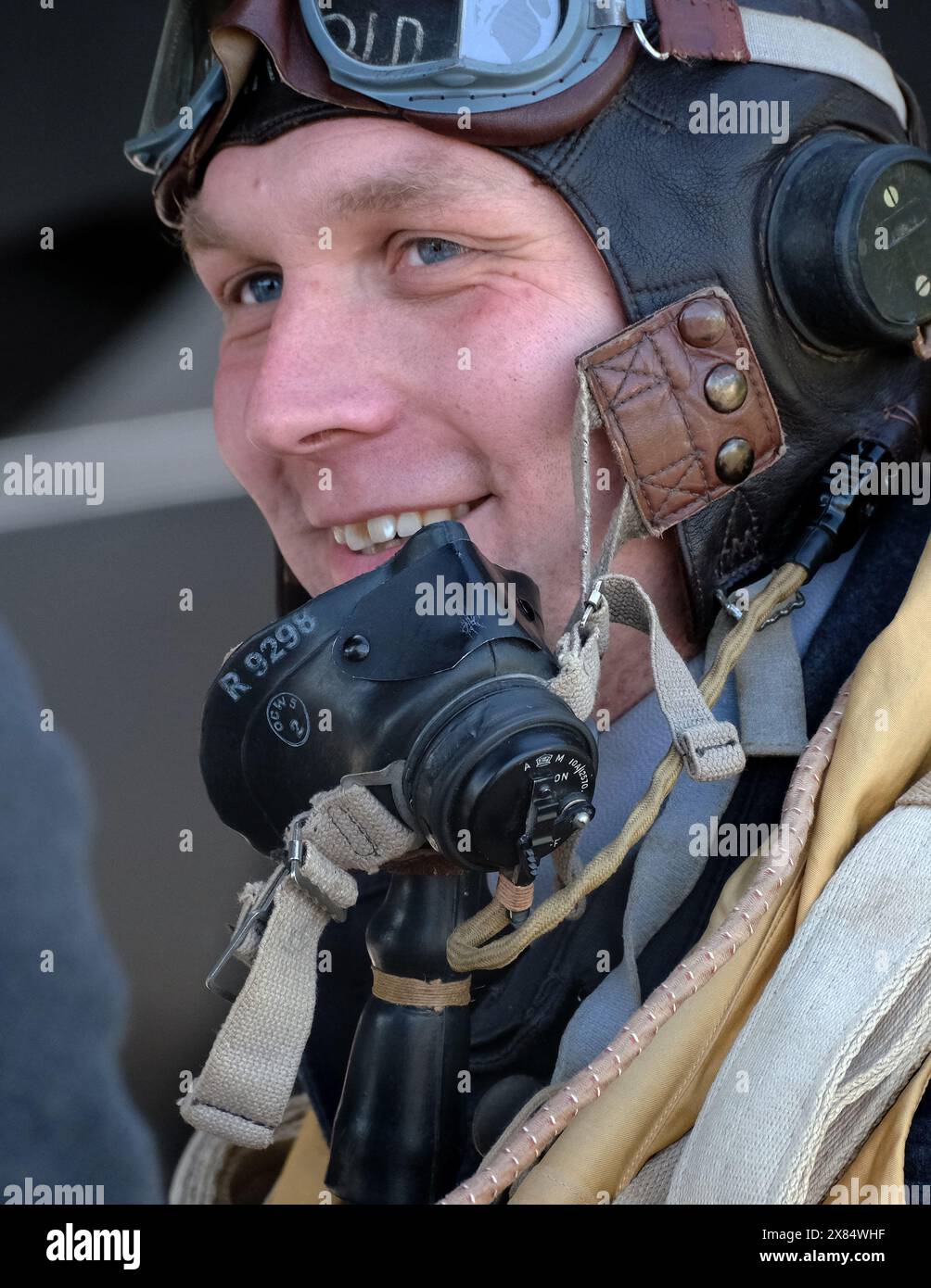 World war two aircrew reenactors in front of a British four engine ...