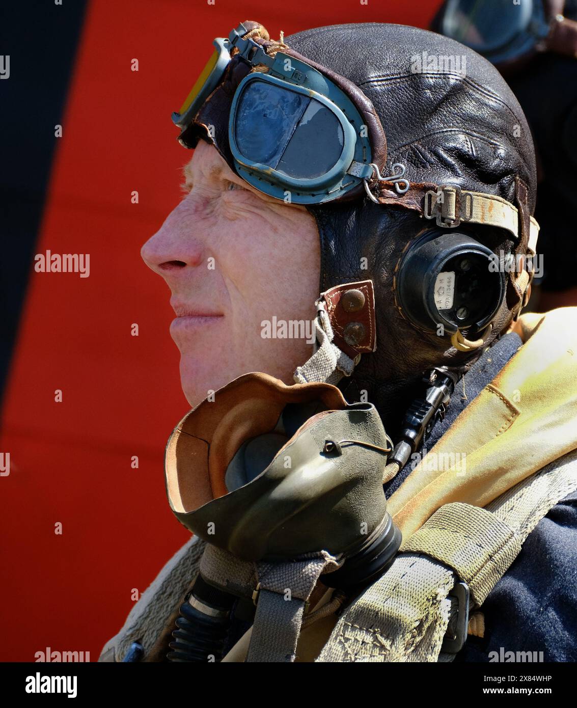 World war two aircrew reenactors in front of a British four engine ...