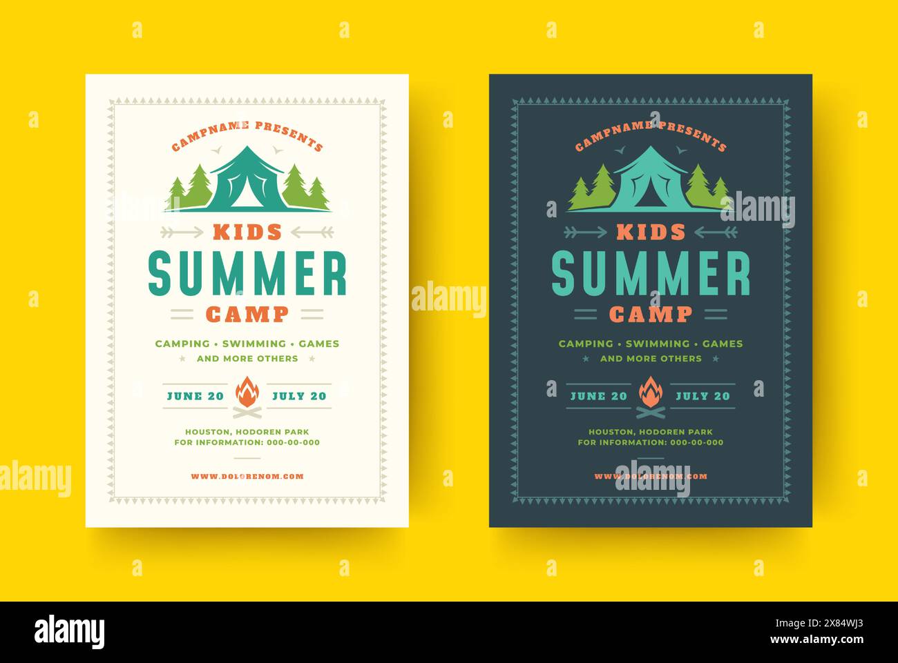 Kids summer camp poster or flyer event retro typography design template ...
