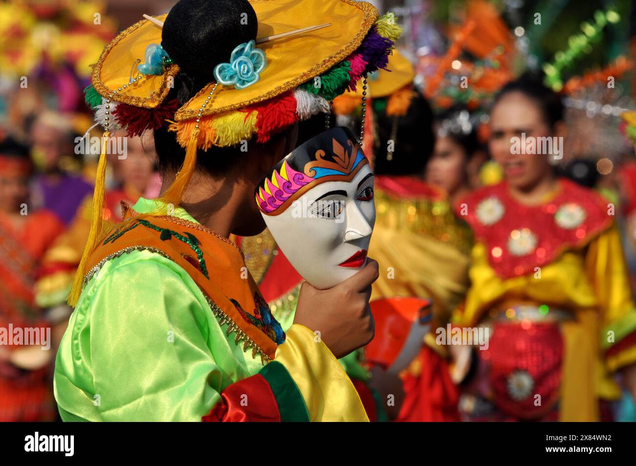 Jakarta, Indonesia - July 08, 2018 : Betawi mask dancers are preparing ...