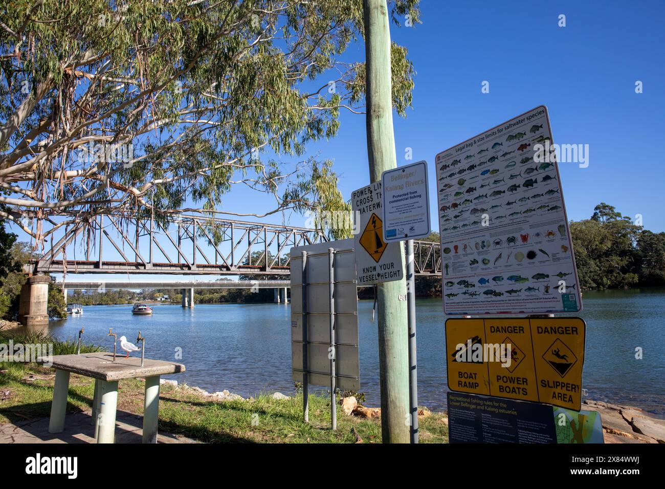 Australia, Kalang river flowing below Urunga river bridge on the east ...