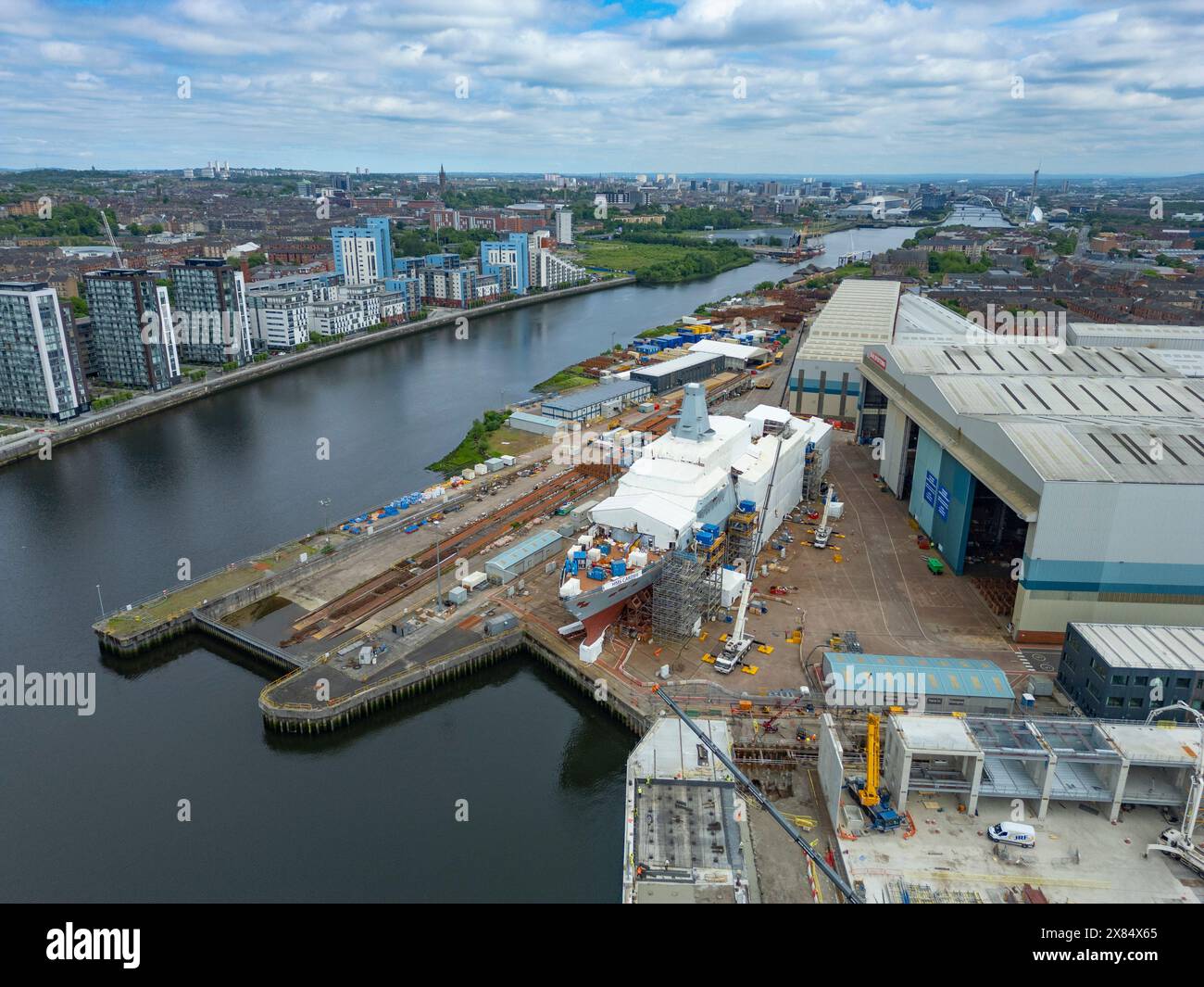 Aerial view from drone of HMS Cardiff Type 26 Frigate under ...