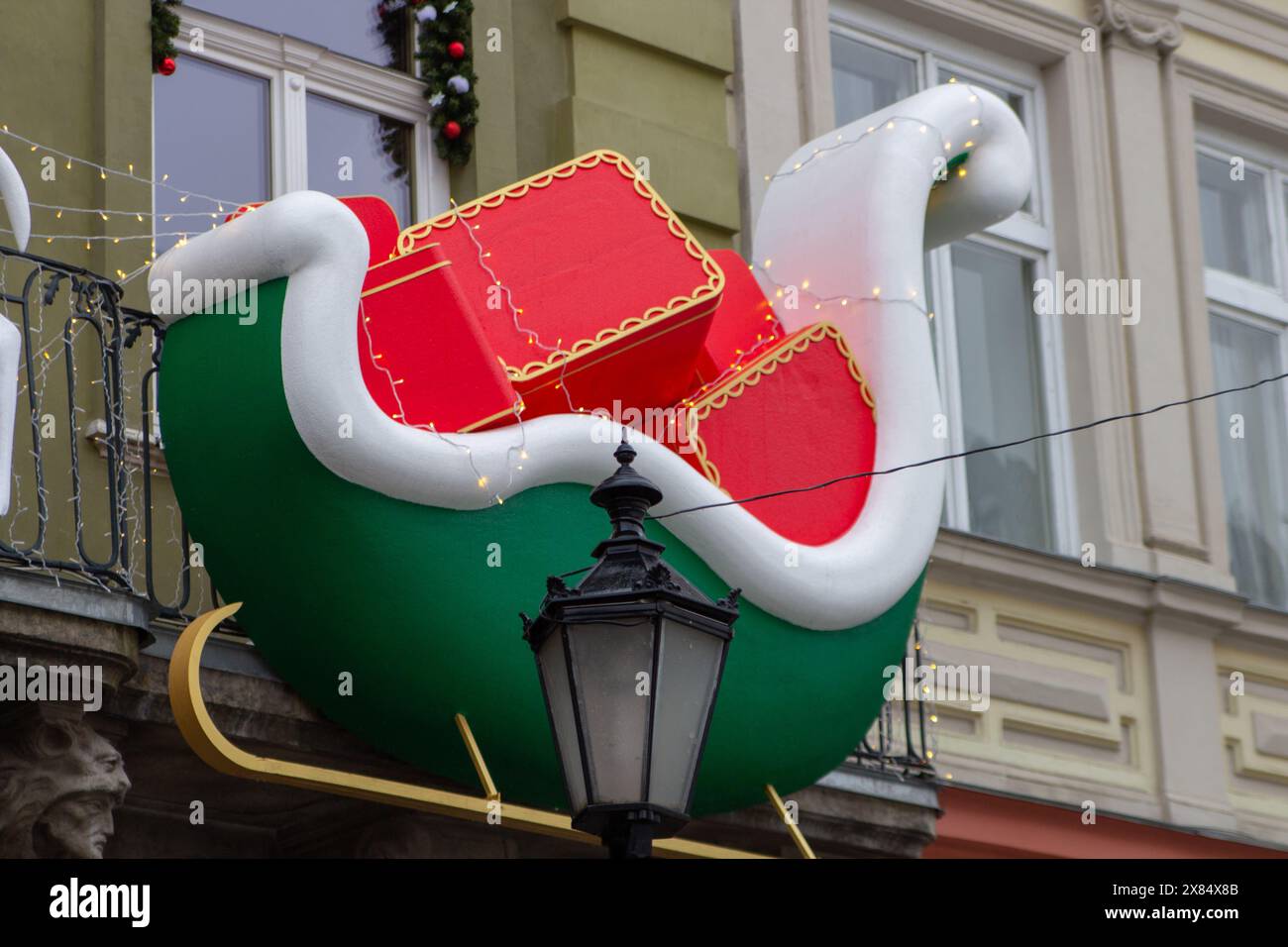 Santa's big sleigh at home on the balcony Stock Photo - Alamy