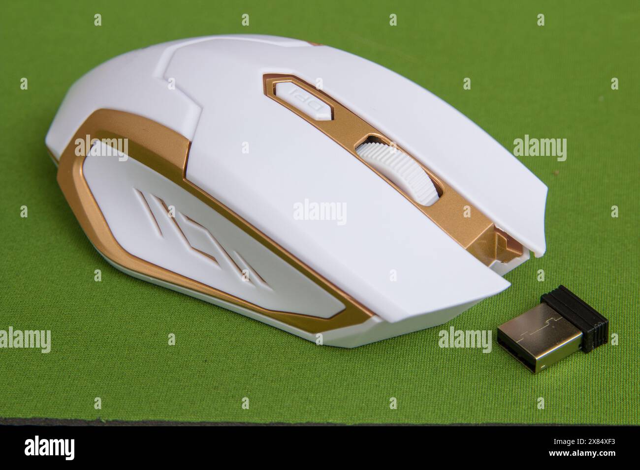 modern computer wireless mouse white on mat green with bluetooth ...