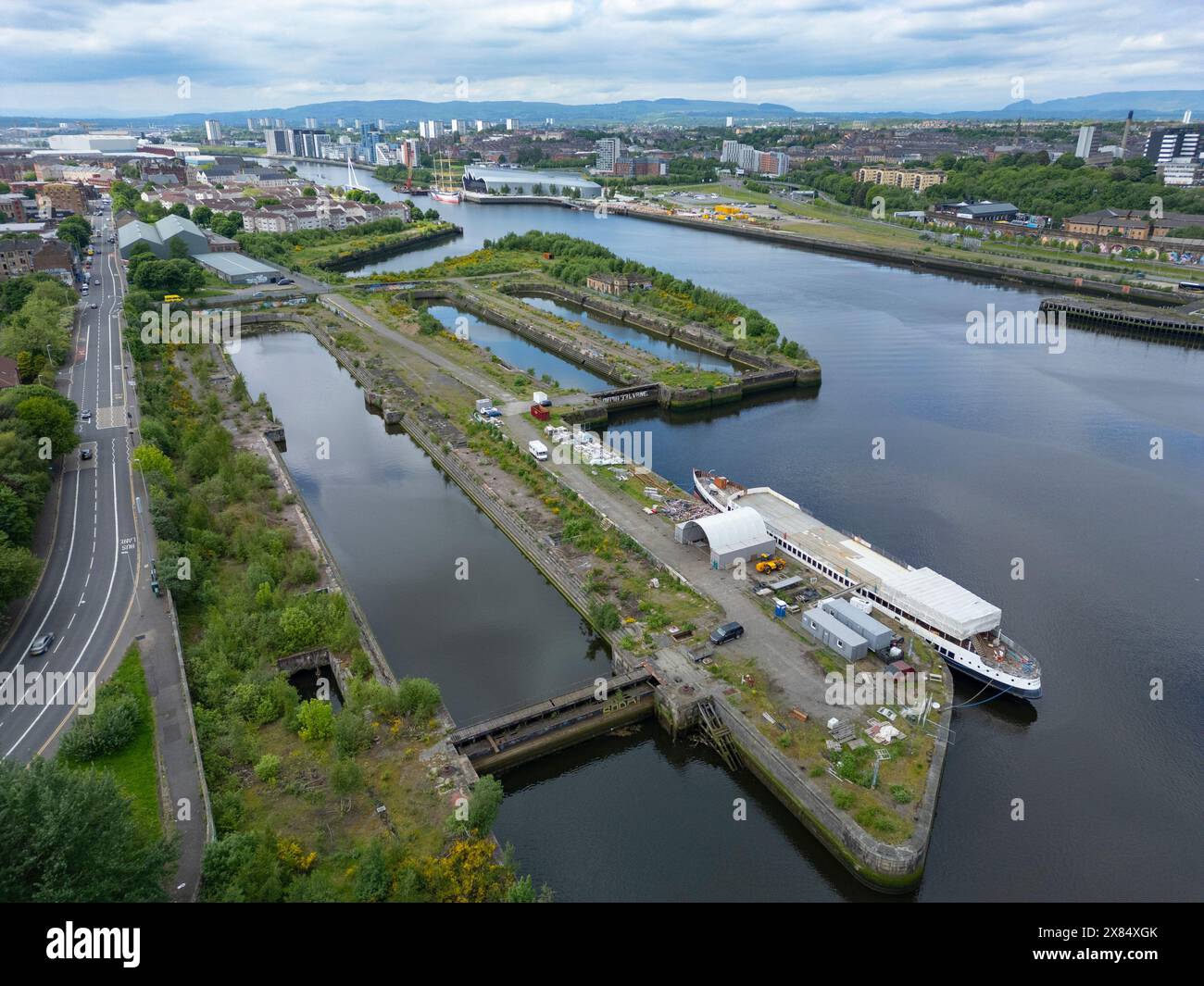 Aerial view from drone of historic former graving docks on the River ...