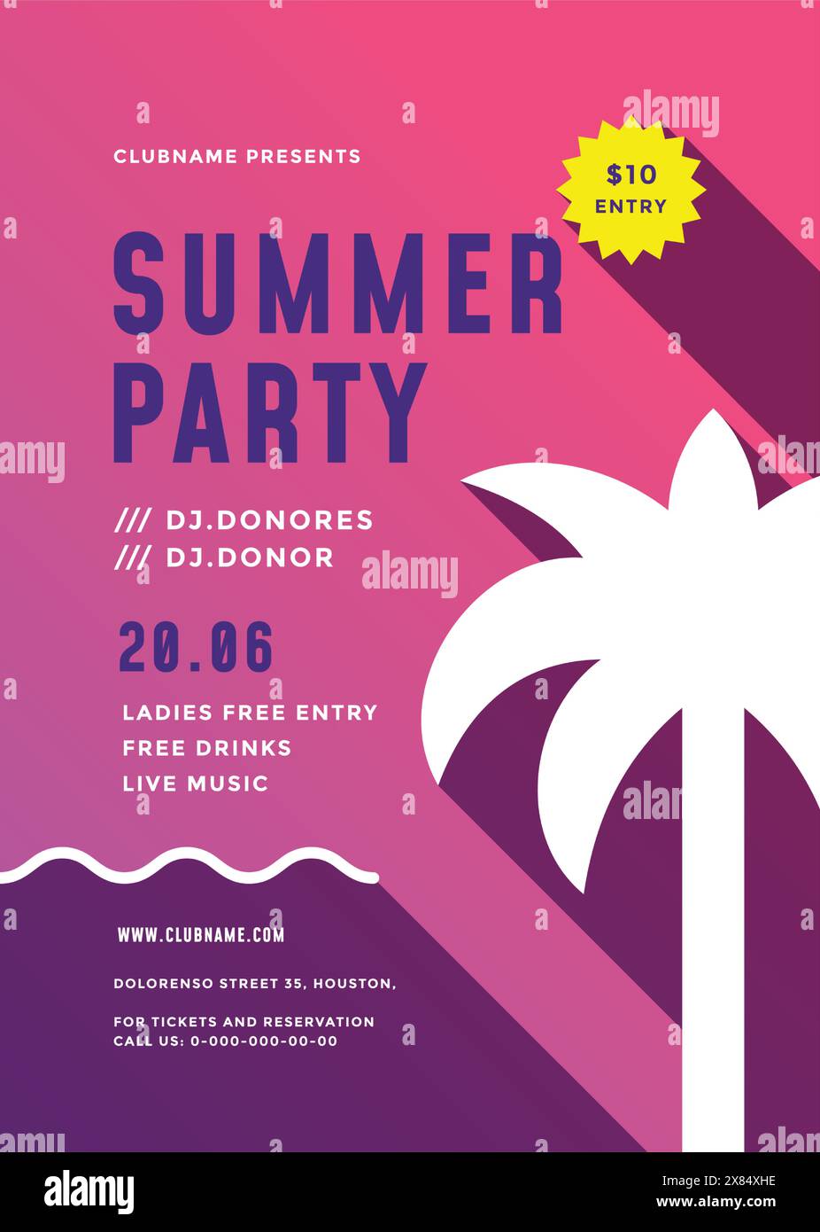 Summer beach party flyer or poster template modern typography style ...
