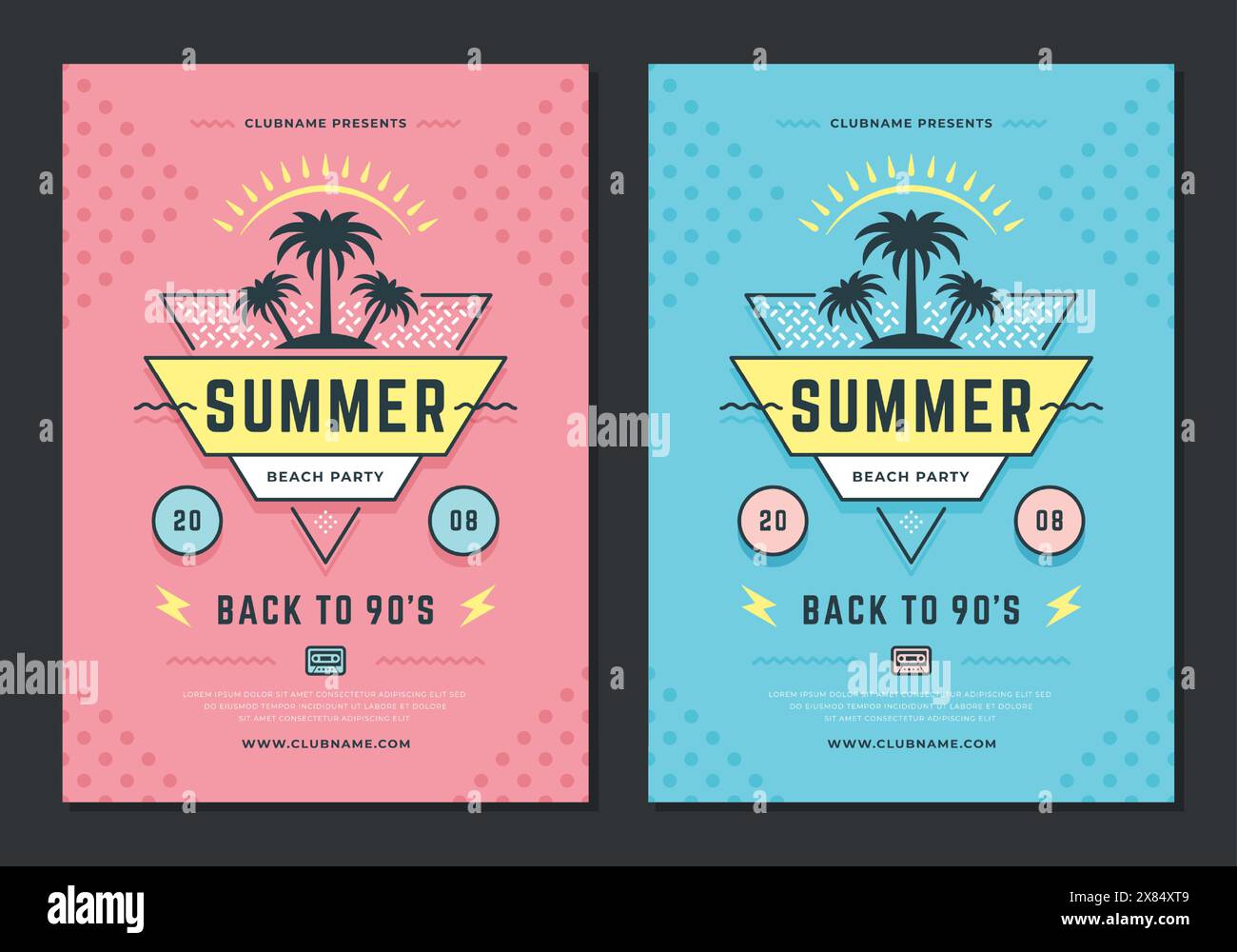 Summer beach party flyer or poster template 90s typography style design ...