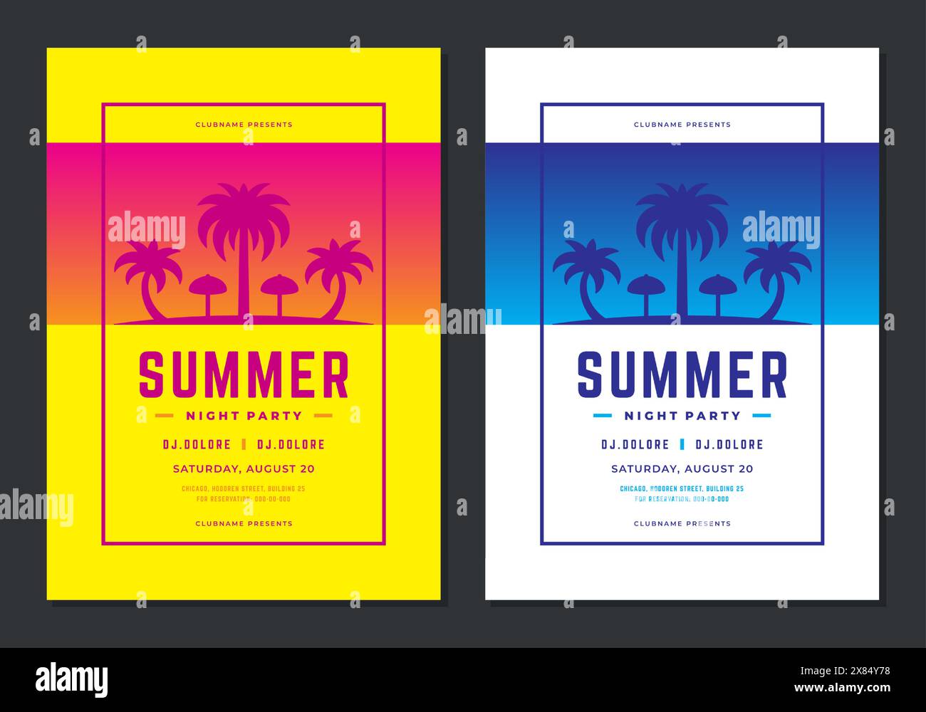 Summer party poster or flyer design template modern clean style. Night ...