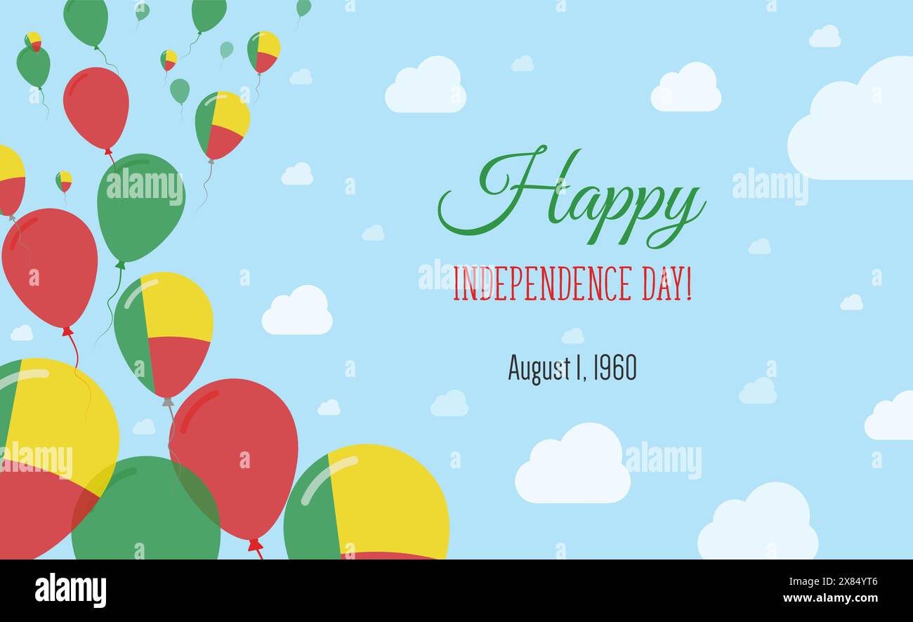 Benin Independence Day Sparkling Patriotic Poster. Row of Balloons in ...