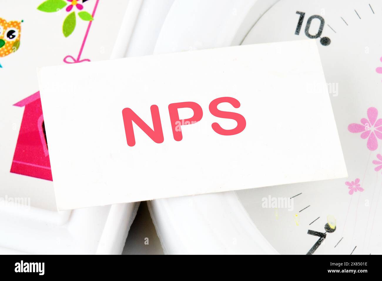 The word Net Promoter Score. NPS text on the business card on the ...