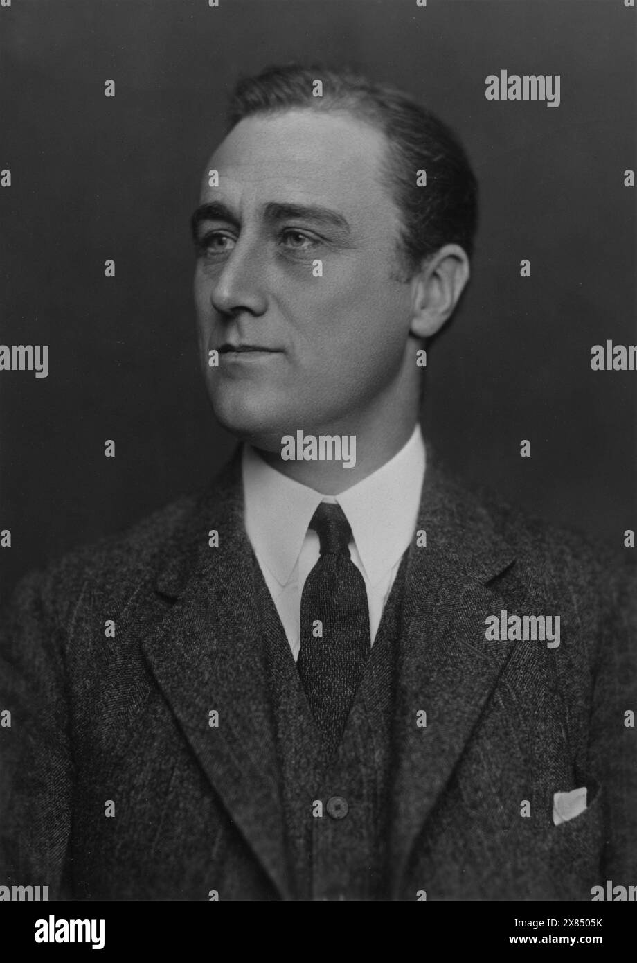 Formal head and shoulders portrait of Franklin D. Roosevelt wearing a ...