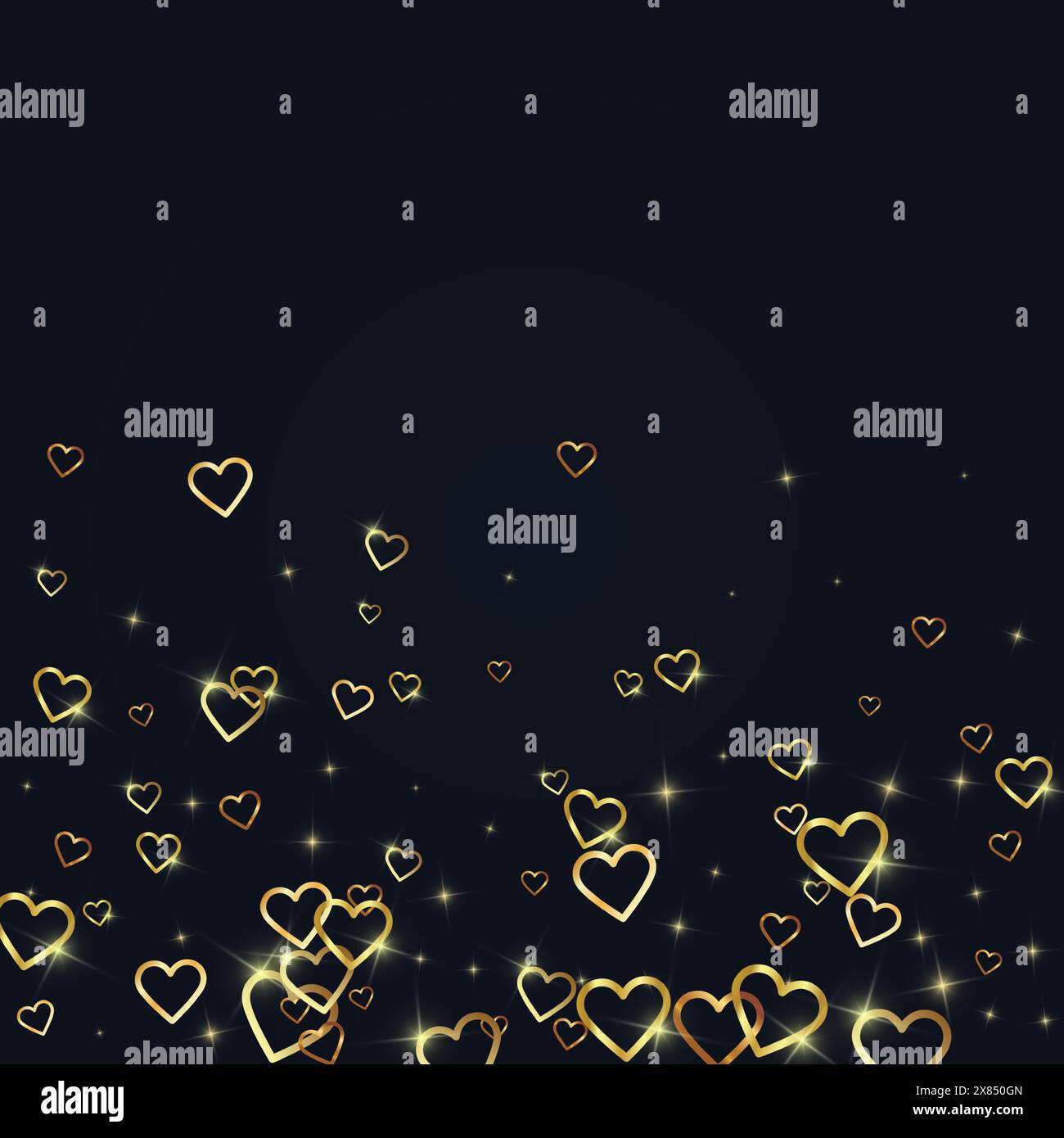 Flying hearts for valentine's day. Gold hearts scattered on black ...