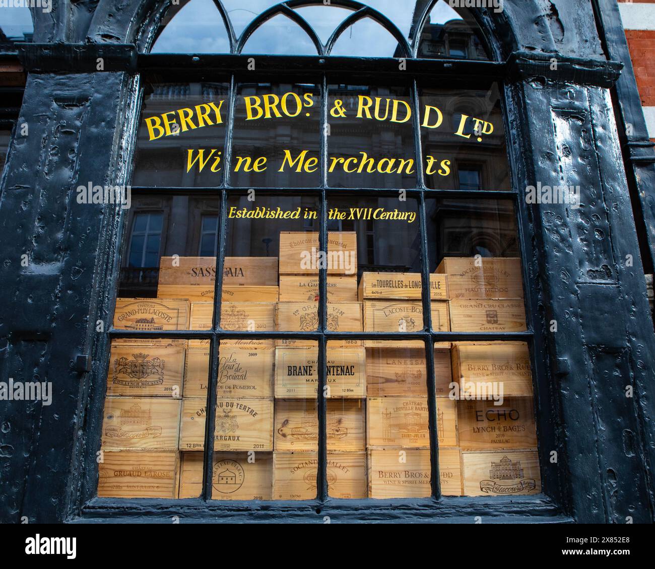 London, UK - February 19th 2024: The shop window of Berry Bros and Rudd ...