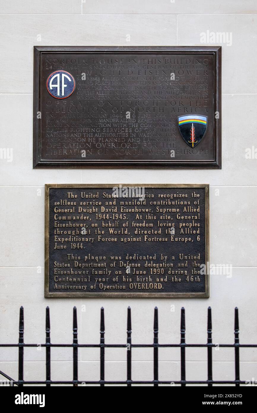 London, UK - February 19th 2024: two plaques on a building in St. James ...