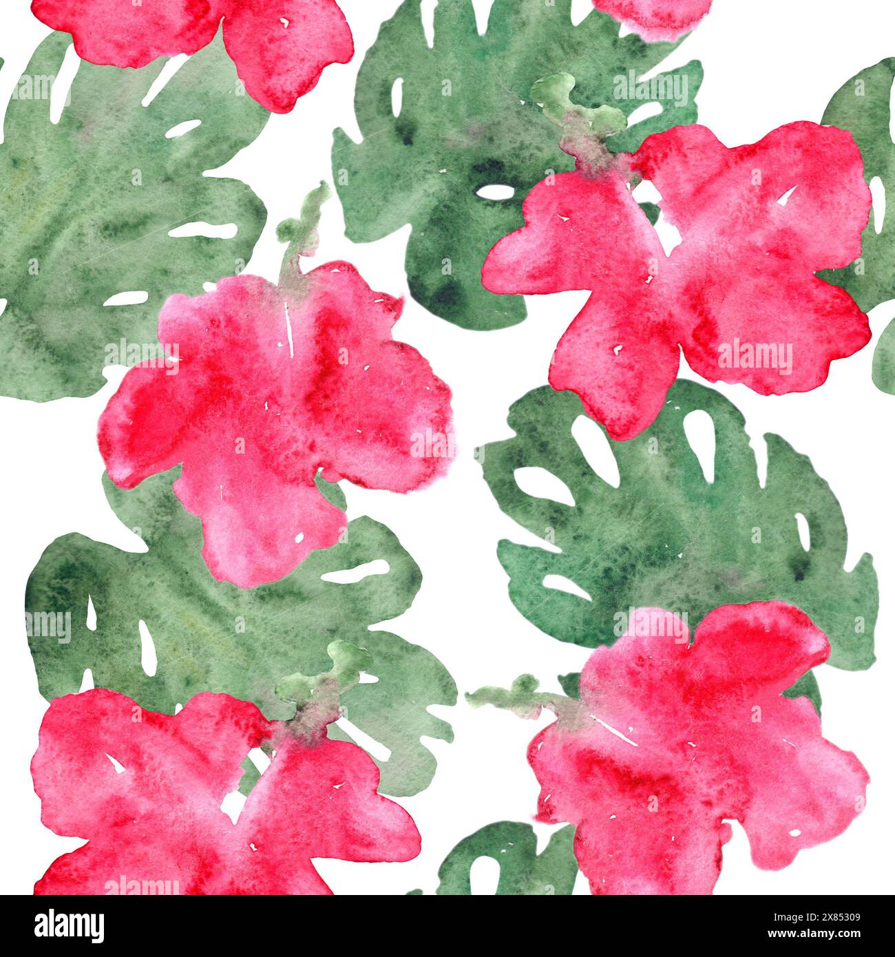 Watercolor pattern with red flowers and green leaves, inspired by ...