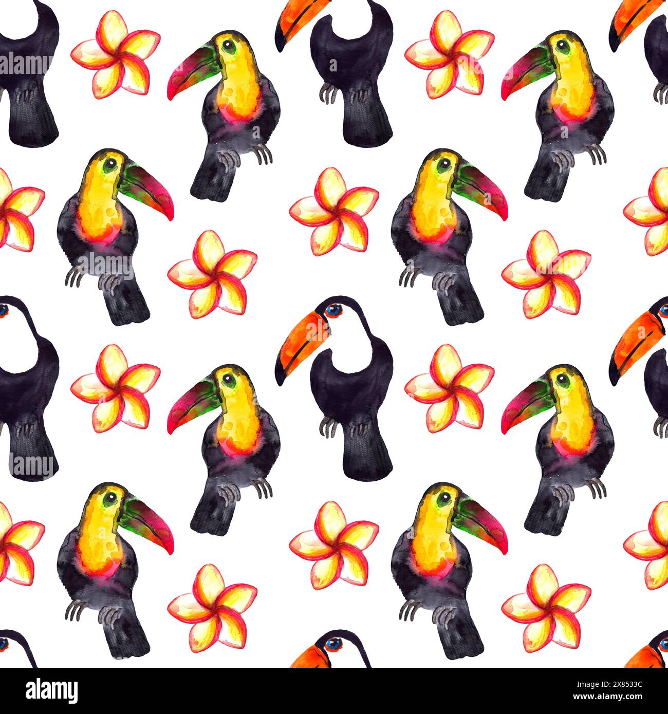 Seamless pattern of watercolor hyperrealistic nature of the tropics of ...