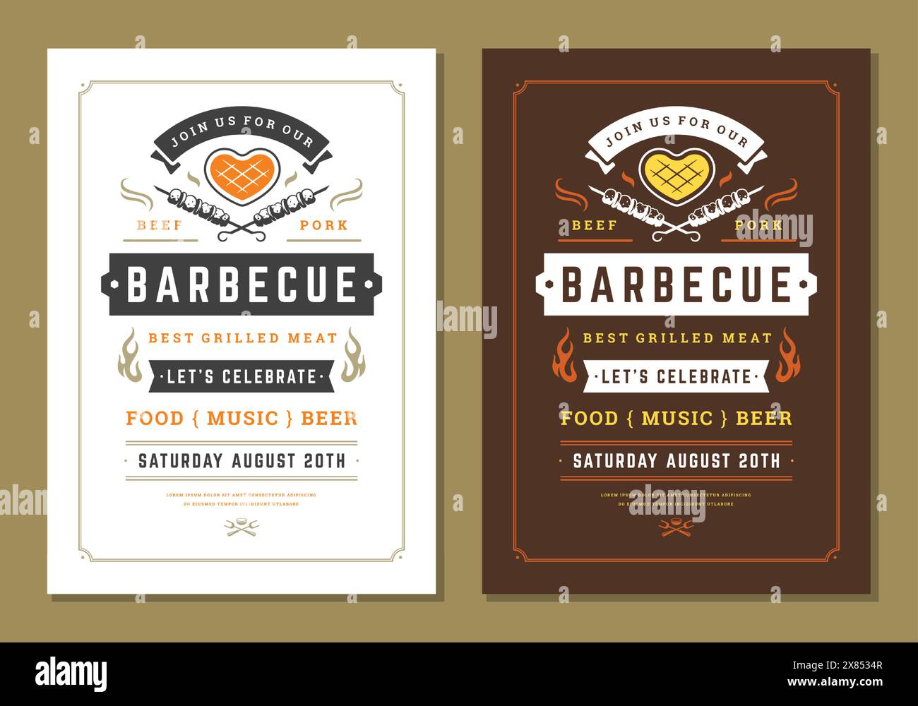Barbecue party invitation flyer or poster design vector template. BBQ ...