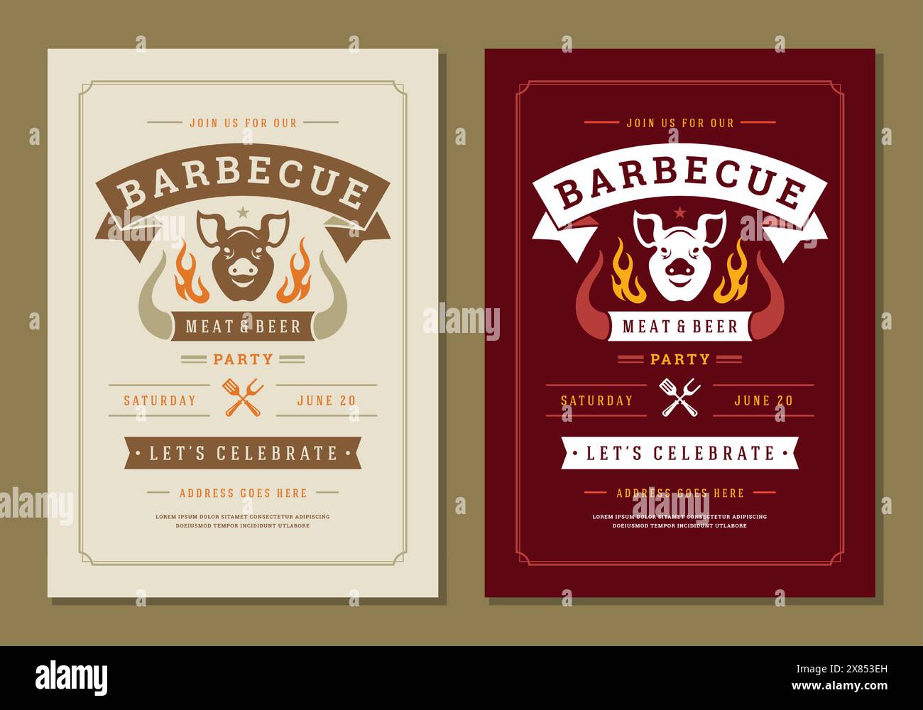 Barbecue party vector flyer or poster design template. BBQ cookout ...