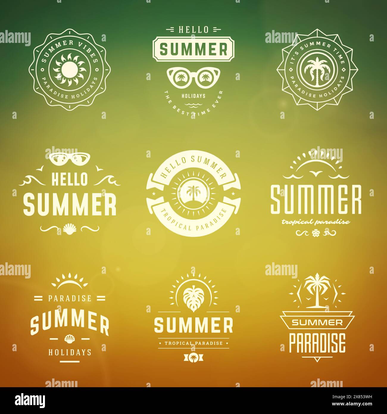 Summer holidays labels and badges retro typography design set ...