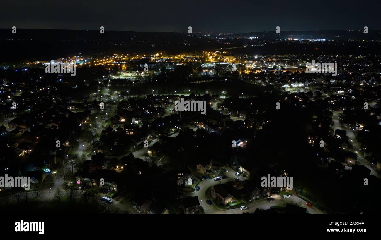 Drone images at night over Kings Hill in Kent UK Stock Photo - Alamy