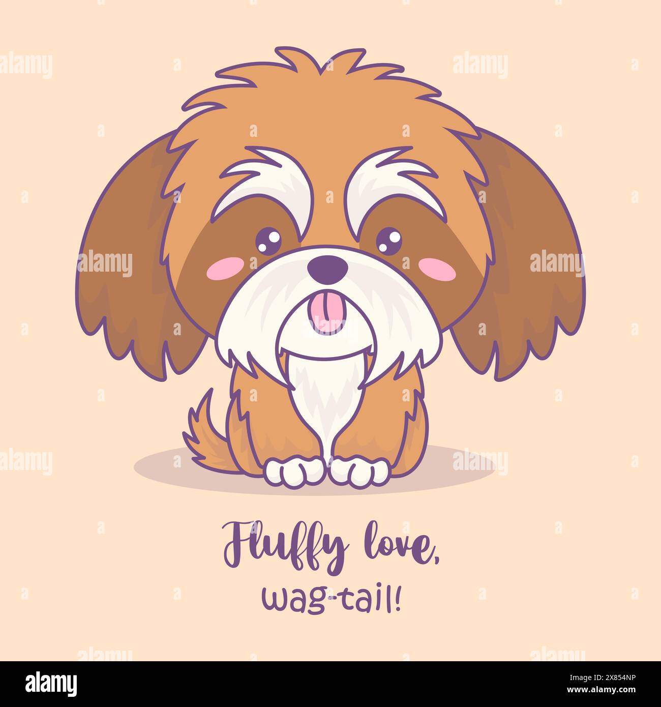 Cute fluffy dog Shih Tzu. Funny cartoon kawaii character animal. Lap ...