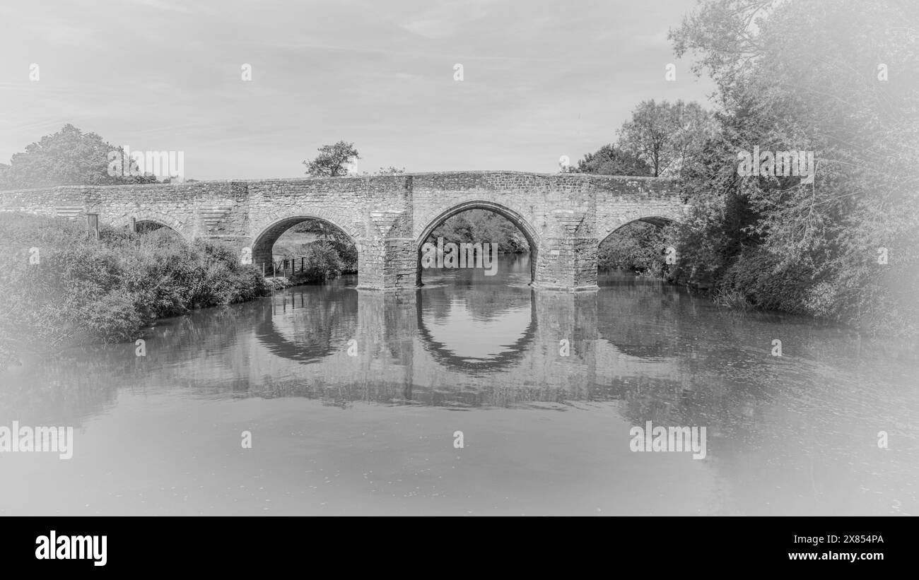 Teston Bridge if photographed in 1680. Black and white image with a ...