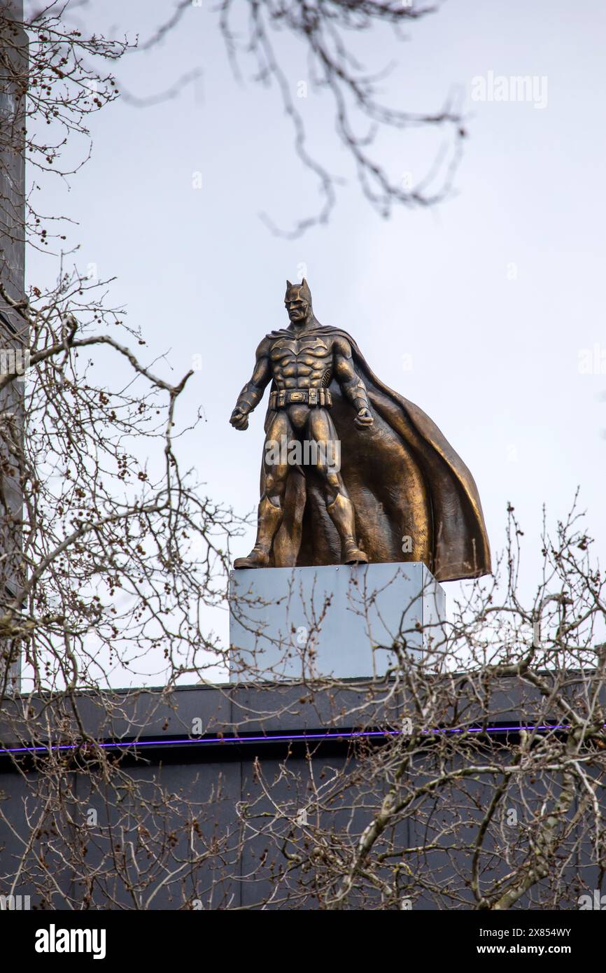 London, UK - February 26th 2024: Statue of Batman overlooking Leicester ...
