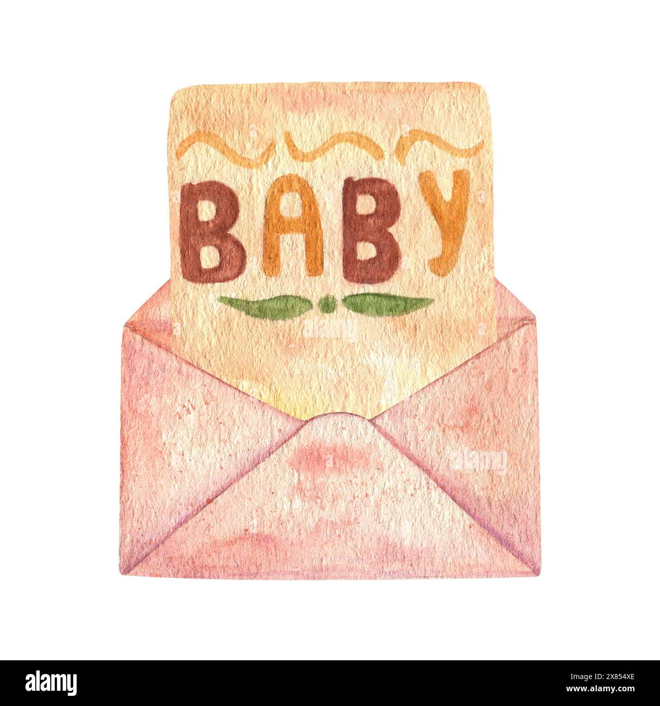 Watercolor illustration of the envelope with the letter "Baby ...