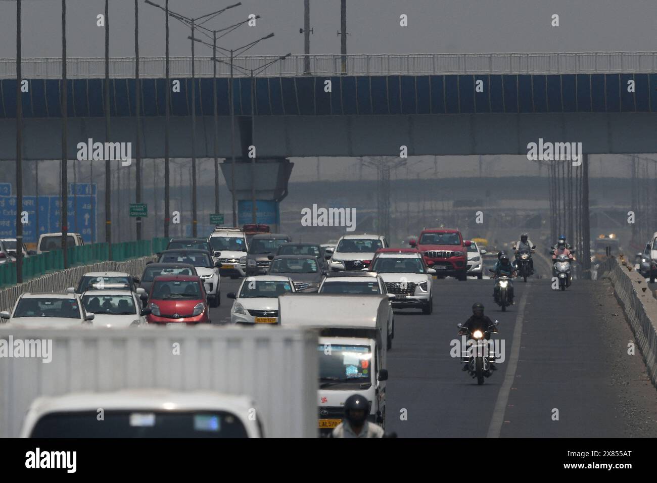 Traffic moves on Meerut expressway during a hot day in New Delhi on May ...