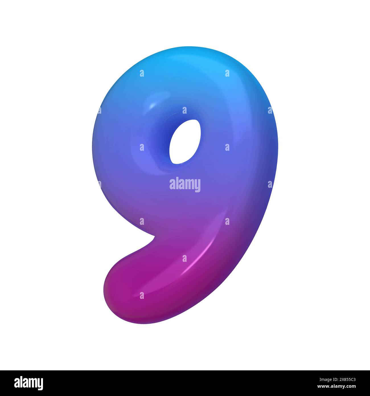 3D Style Number 9. Rendered Digit Nine Illustration in Gradient Blue ...