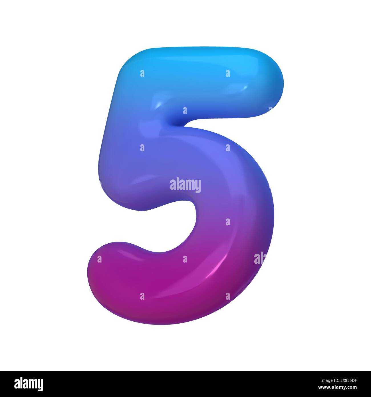 3D Style Number 5. Rendered Digit Five Illustration in Gradient Blue ...