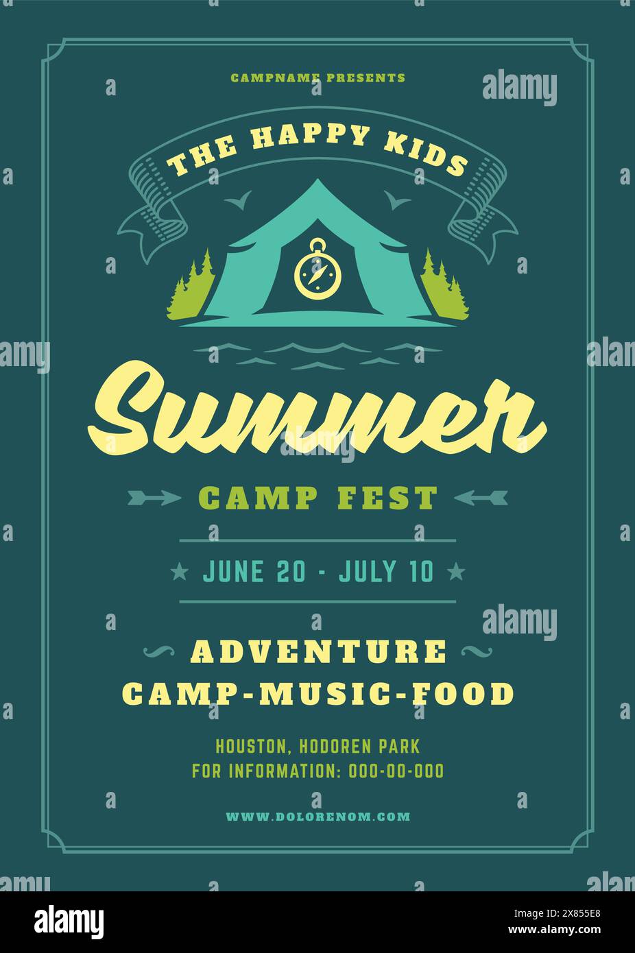 Kids summer camp poster or flyer event retro typography design template ...