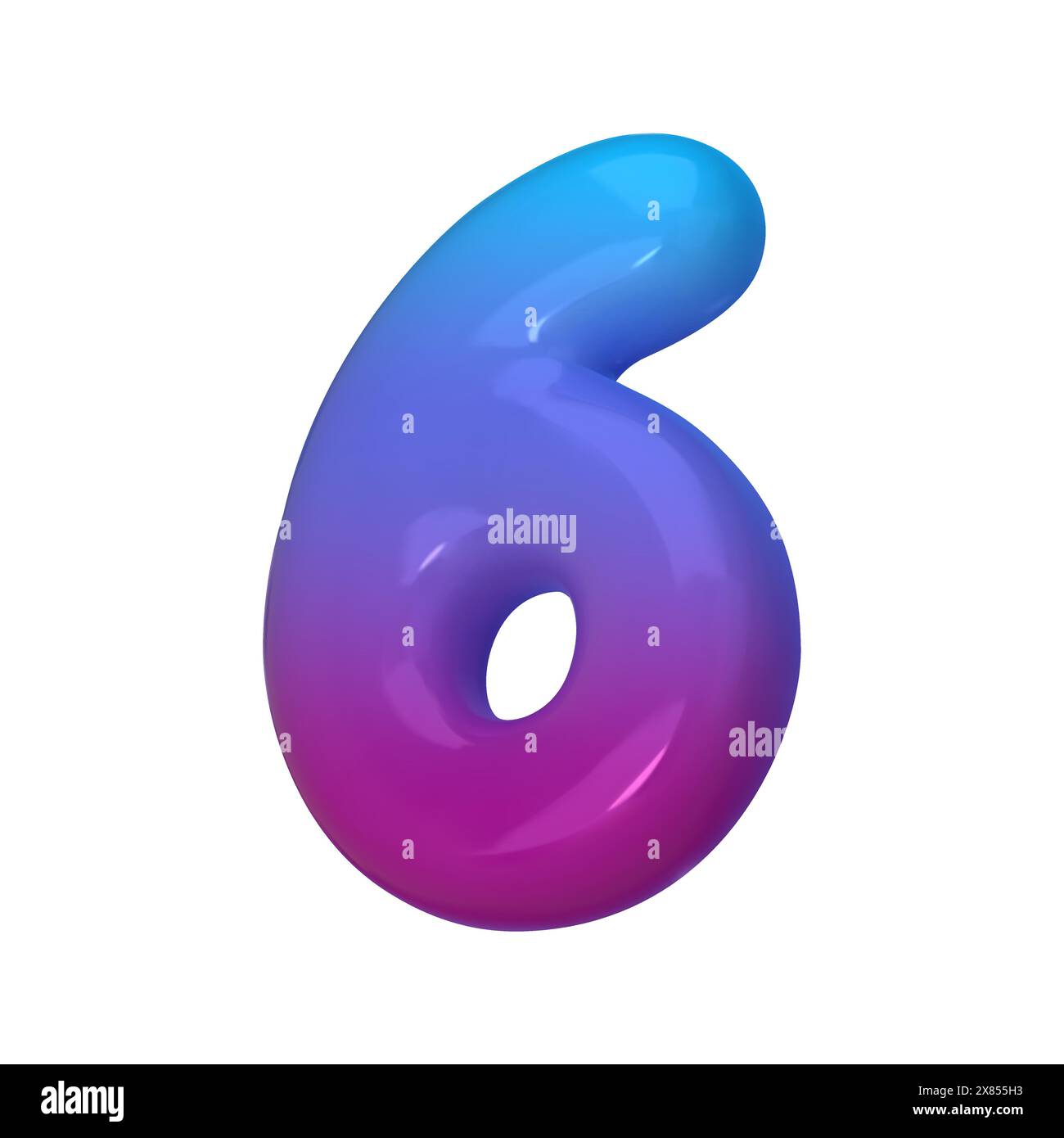 3D Style Number 6. Rendered Digit Six Illustration in Gradient Blue and ...