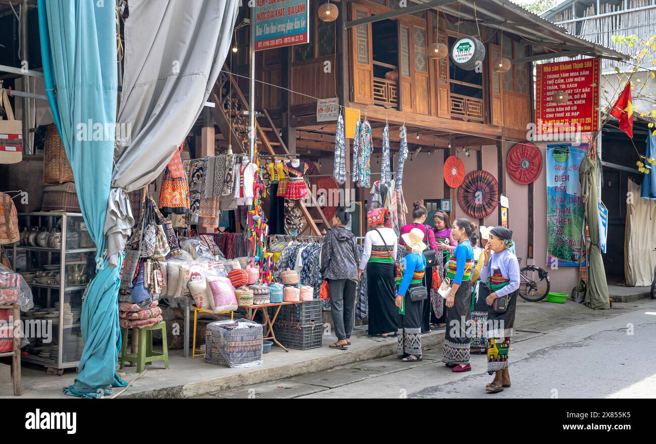Ban Lac, Mai Chau Town, Hoa Binh, Vietnam - February 18, 2024: Tourists at Ban Lac, Mai Chau ...