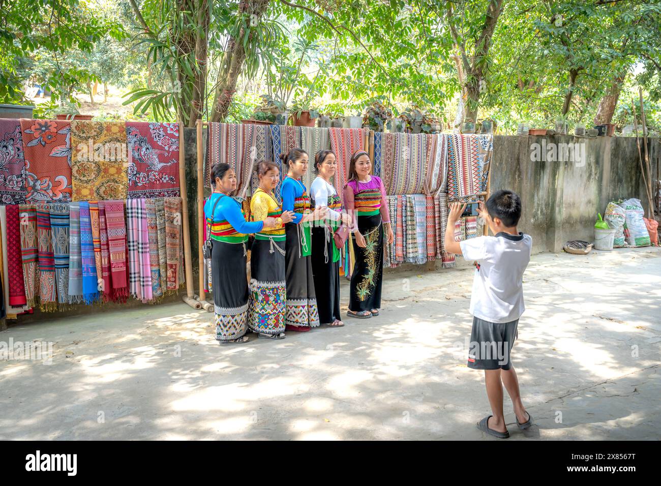 Ban Lac, Mai Chau Town, Hoa Binh, Vietnam - February 18, 2024: Tourists at Ban Lac, Mai Chau ...
