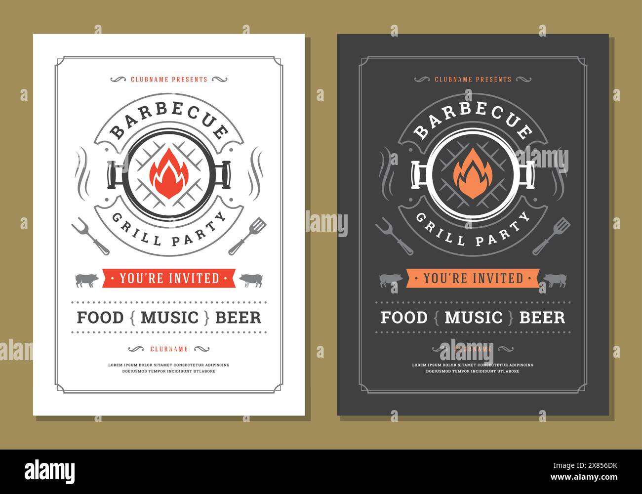 Barbecue party invitation flyer or poster design vector template. BBQ ...
