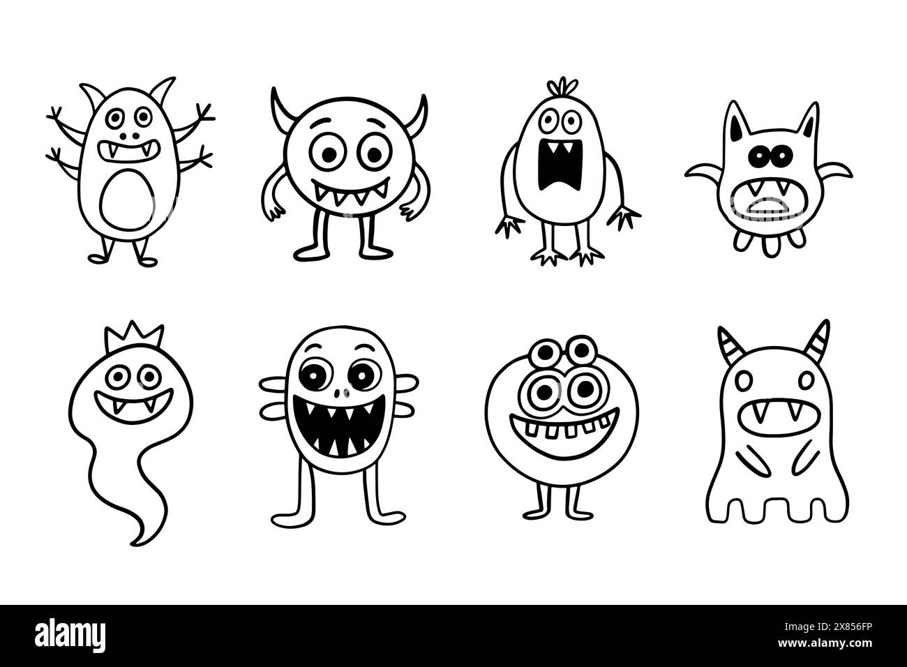 Halloween Spooky Funny Monster Creature Doodle Set Stock Vector Image ...