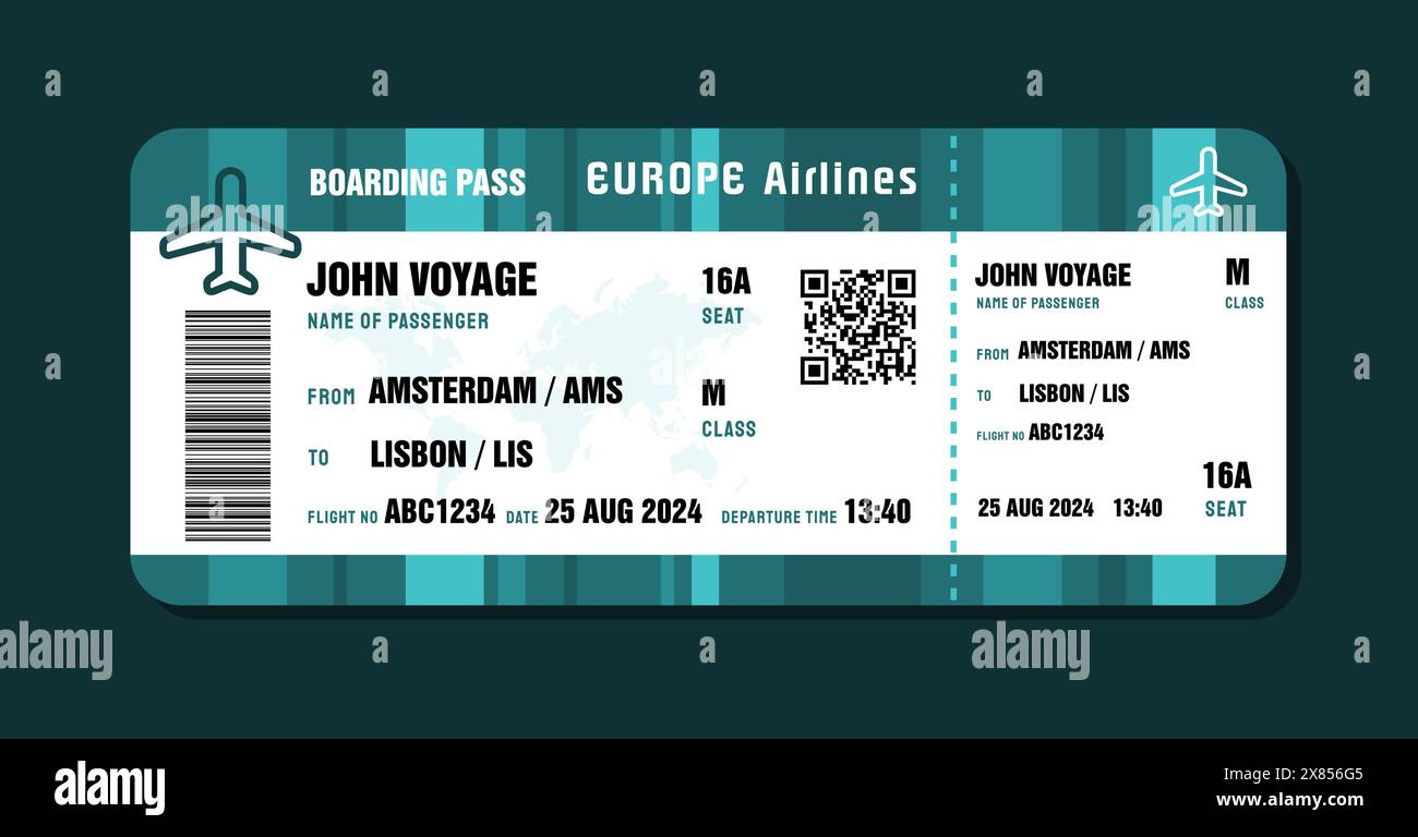 Ticket to Lisbon, Portugal. Boarding pass template with generic data ...