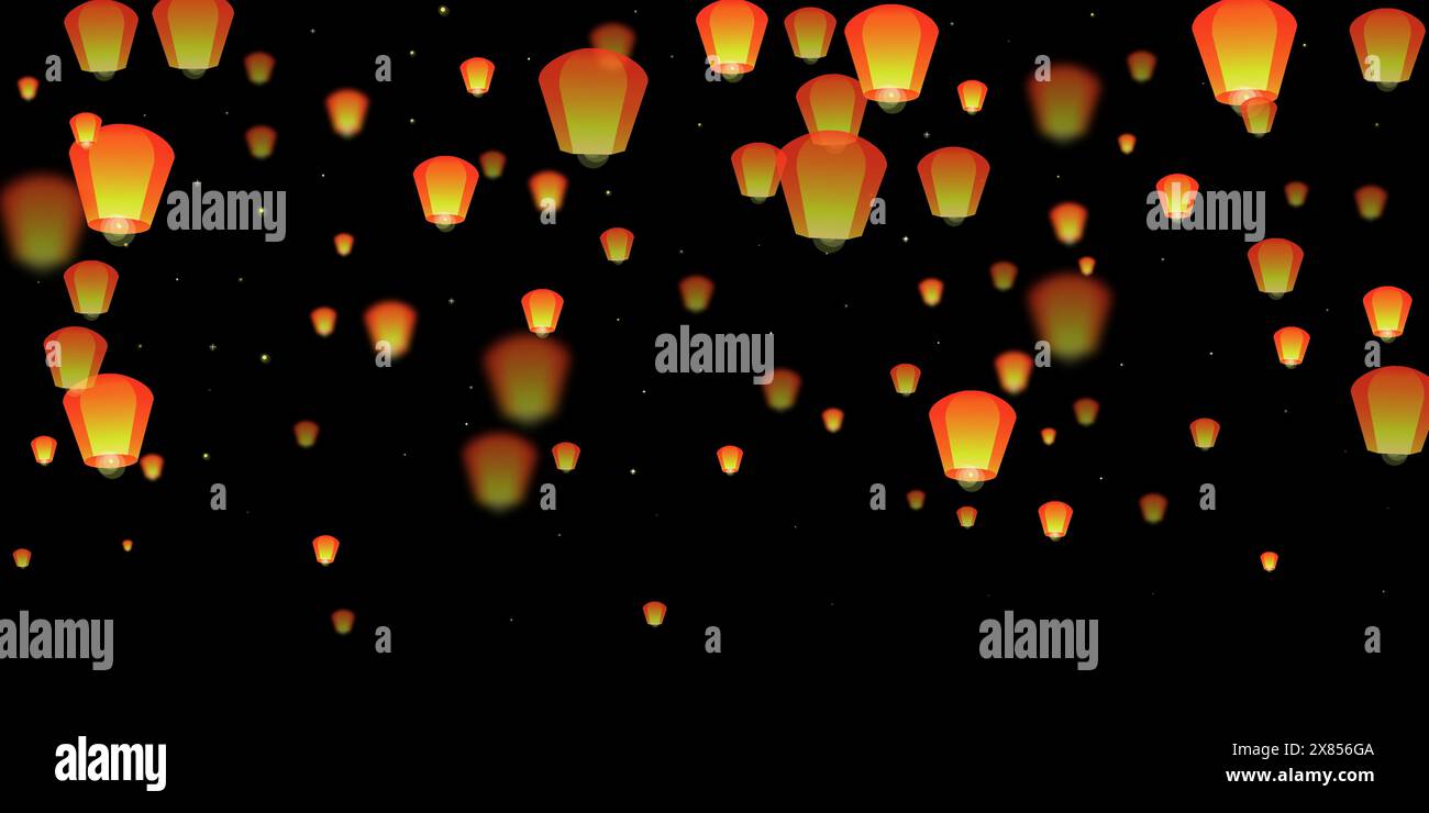 Yi peng festival card. Thailand holiday with paper lantern lights ...
