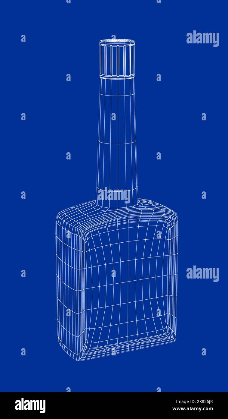 3d wire-frame model of tall bottle for motor oil, automotive fuel ...